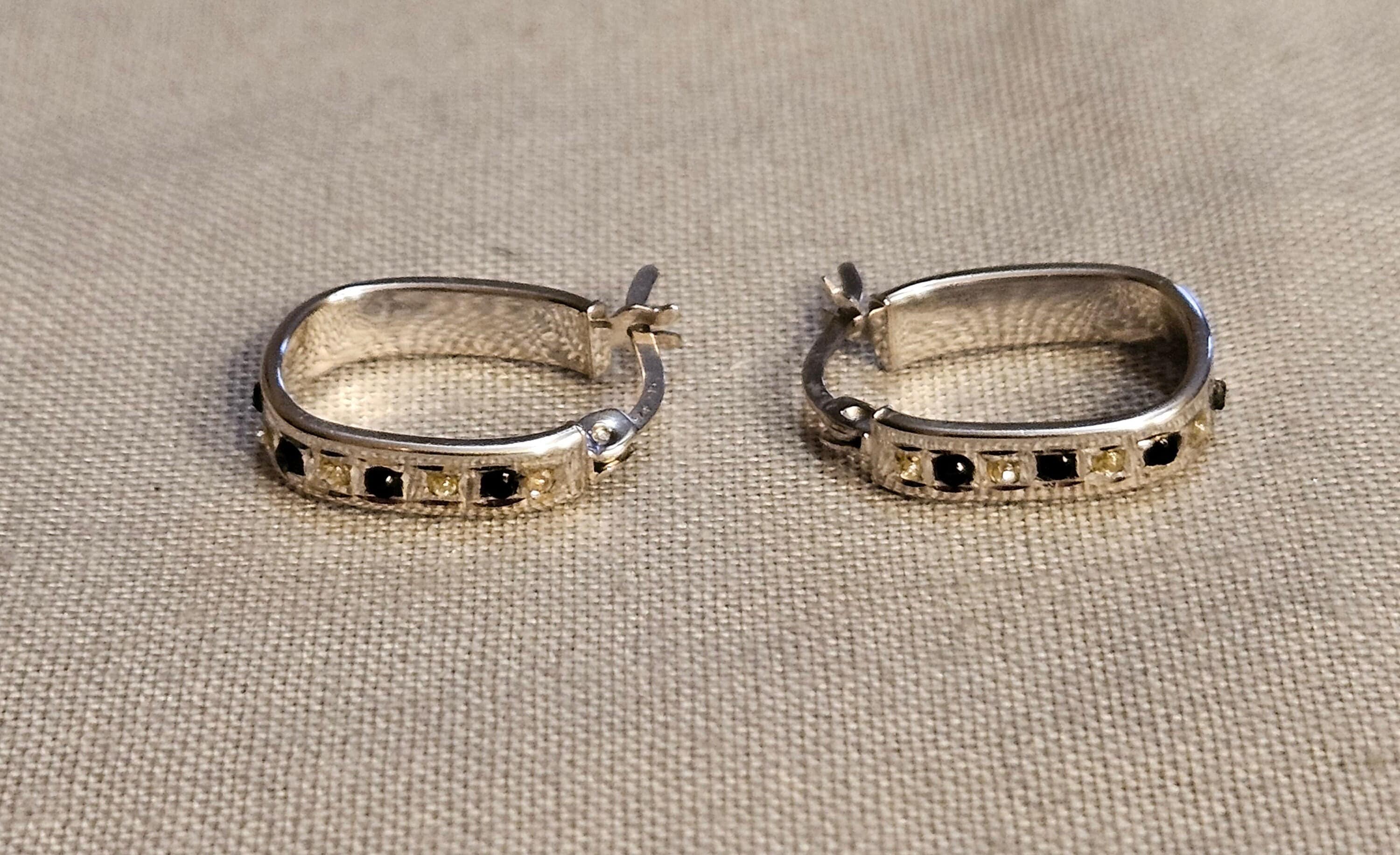 Sterling Silver White & Black Diamond Chip Earrings. slc, 925 1/2 Long ...