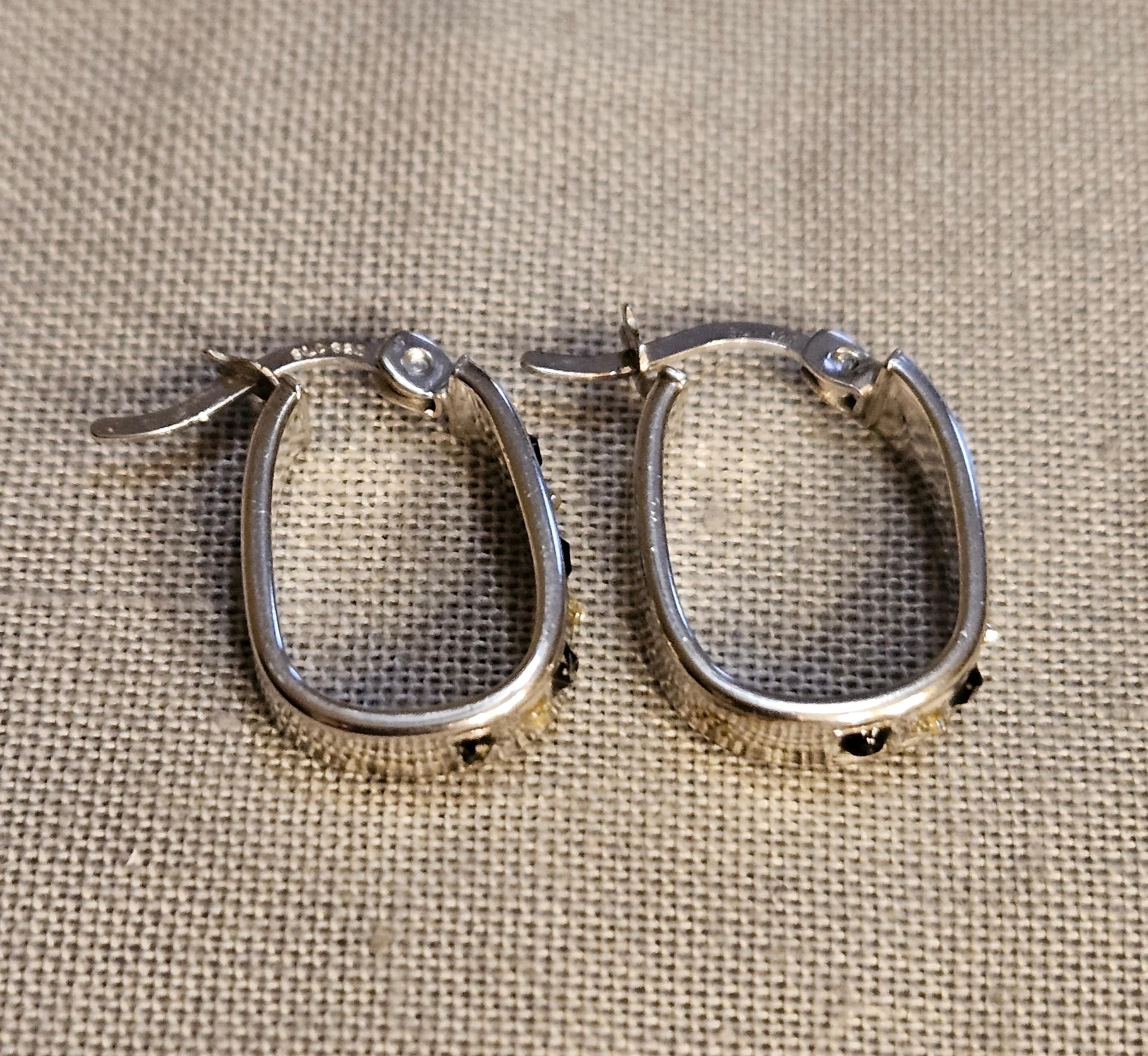 Sterling Silver White & Black Diamond Chip Earrings. slc, 925 1/2 Long ...