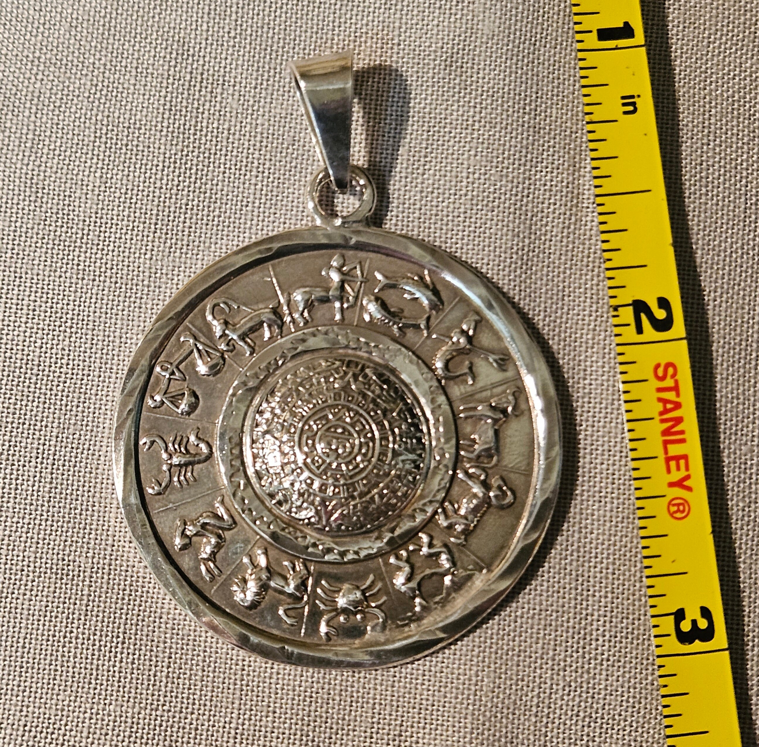 Sterling Silver, Large Zodiac Pendant. 2" Long "mexico, Eagle Mark, 925 ...