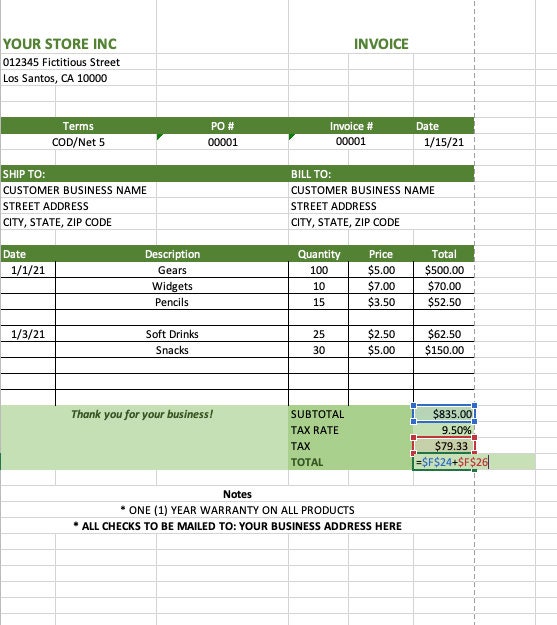 Minimalist Invoice Template Microsoft Excel File Small Business Simple ...