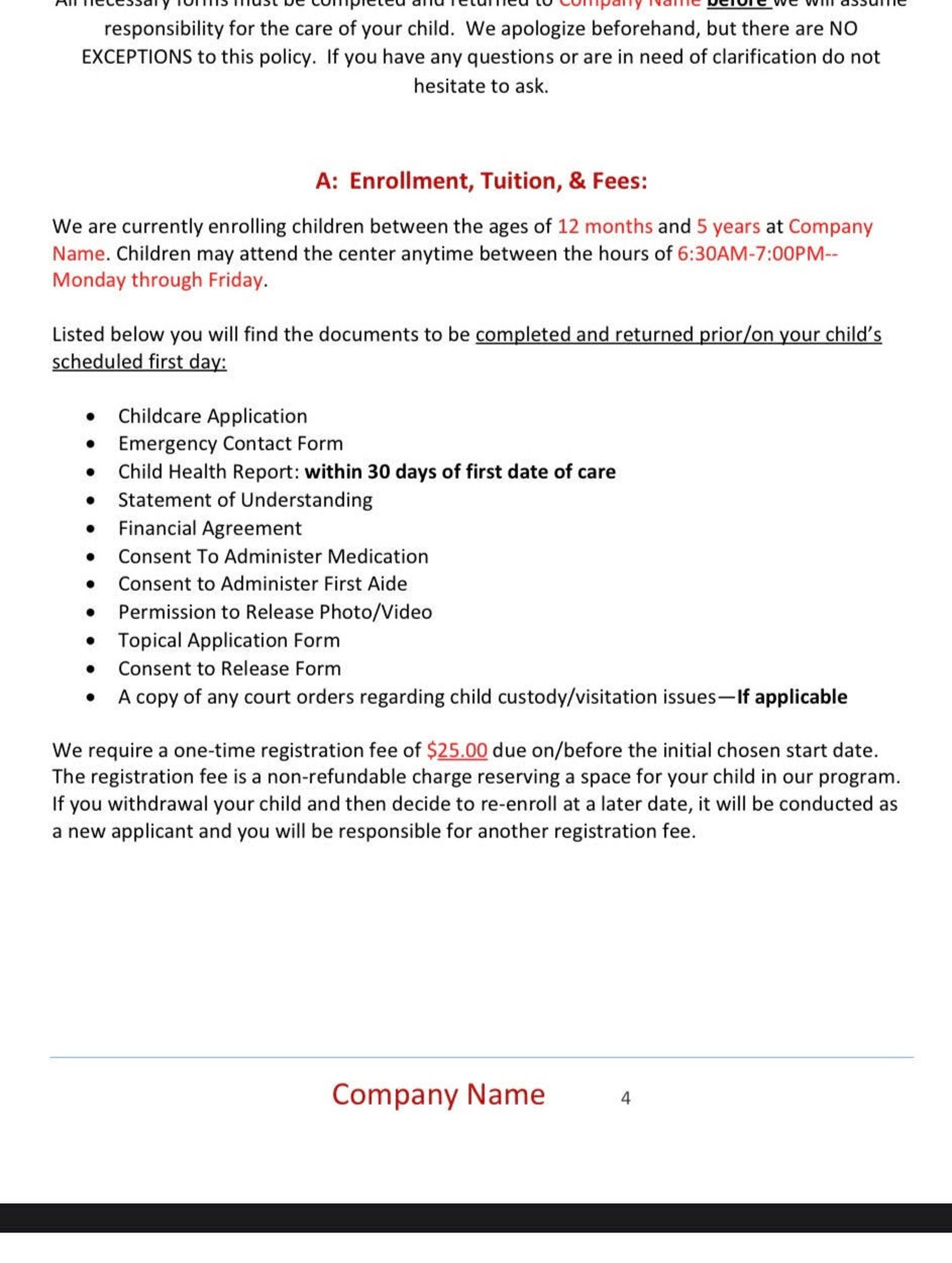 Editable Daycare Parent Handbook (premium Edition) Cover Included ...