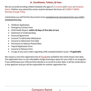 Editable Daycare Parent Handbook (premium Edition) Cover Included ...