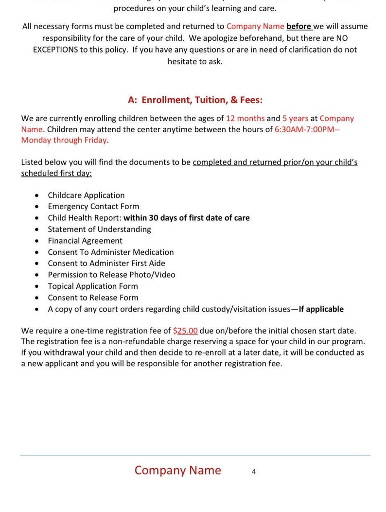 Editable Daycare Parent Handbook (premium Edition) Cover Included ...