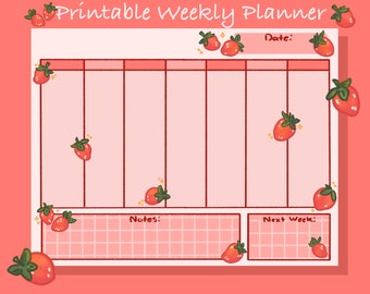 Cute Strawberry Weekly Planner - Etsy