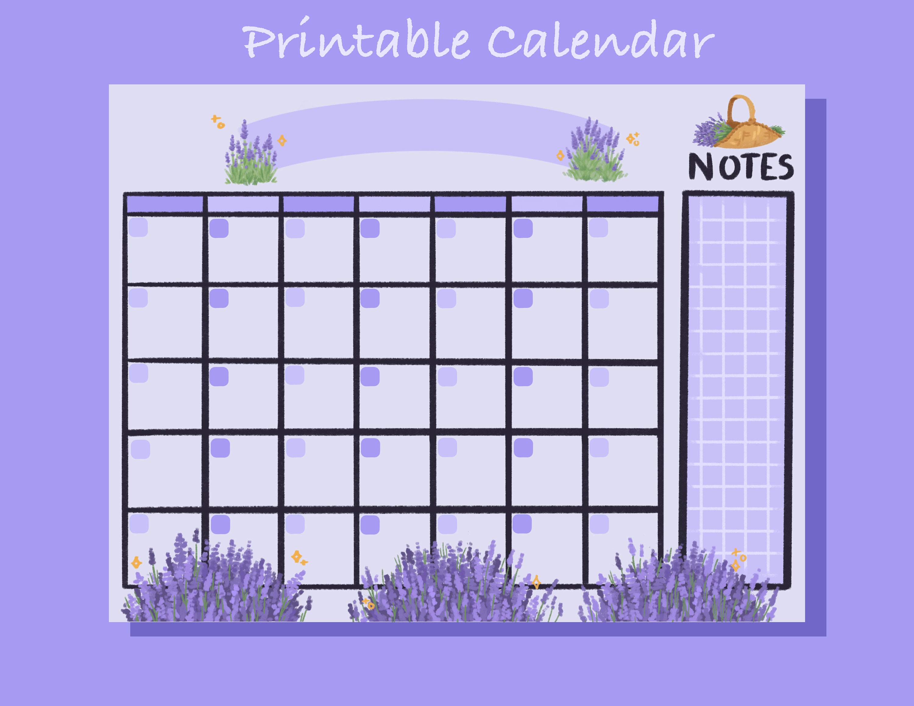 Floral Lavender Calendar Printable, Monthly Planner, Printable Calendar ...