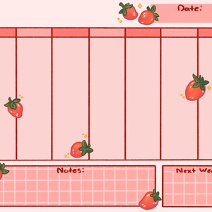 Cute Strawberry Weekly Planner Printable, Digital Weekly Planner ...