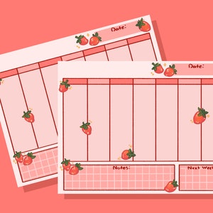 Cute Strawberry Weekly Planner Printable, Digital Weekly Planner ...