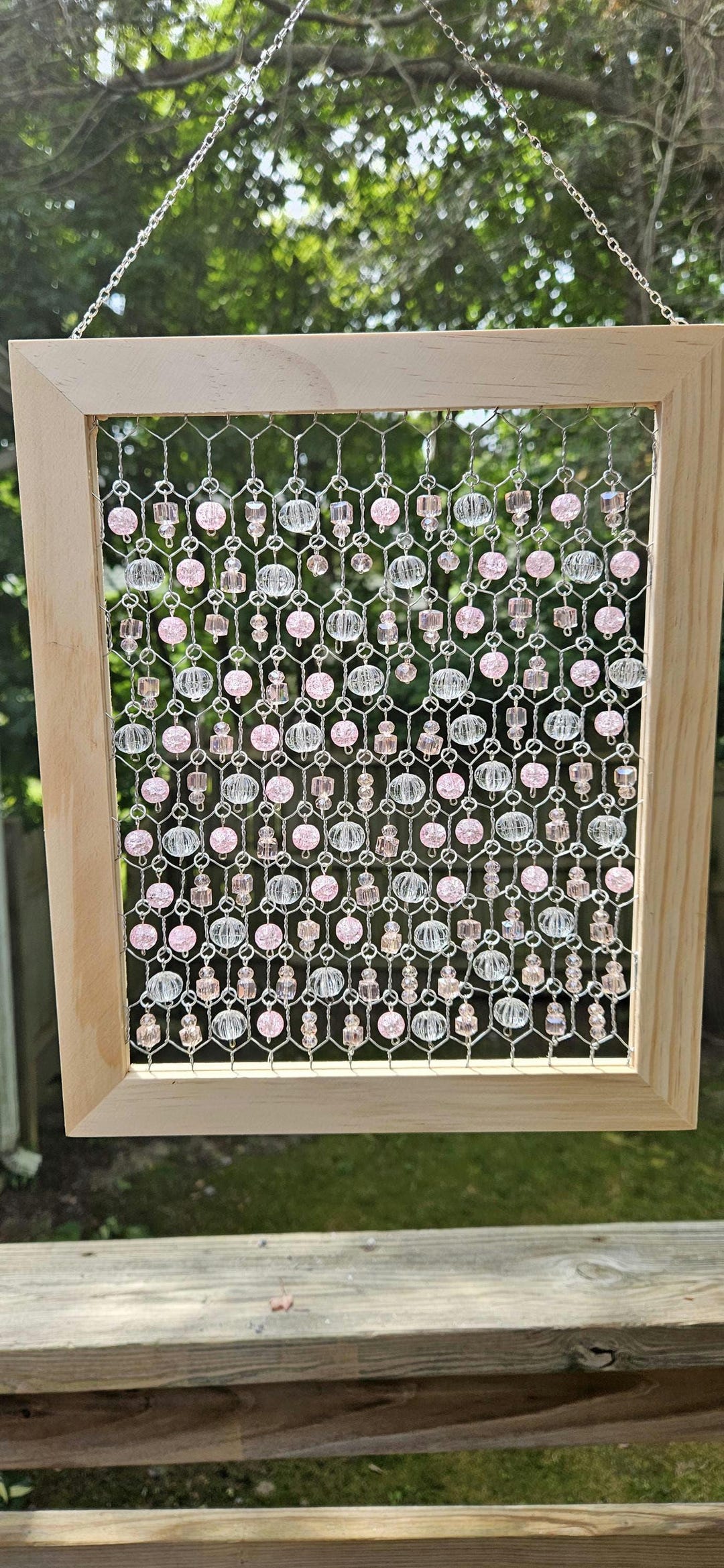 Pink Beaded Suncatcher: Chicken Wire Frame Decor (8x10) - Etsy