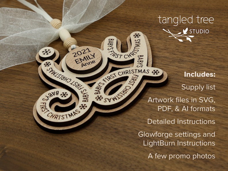 Laser SVG Files – Word "joy", Baby's First Christmas Ornament File ...