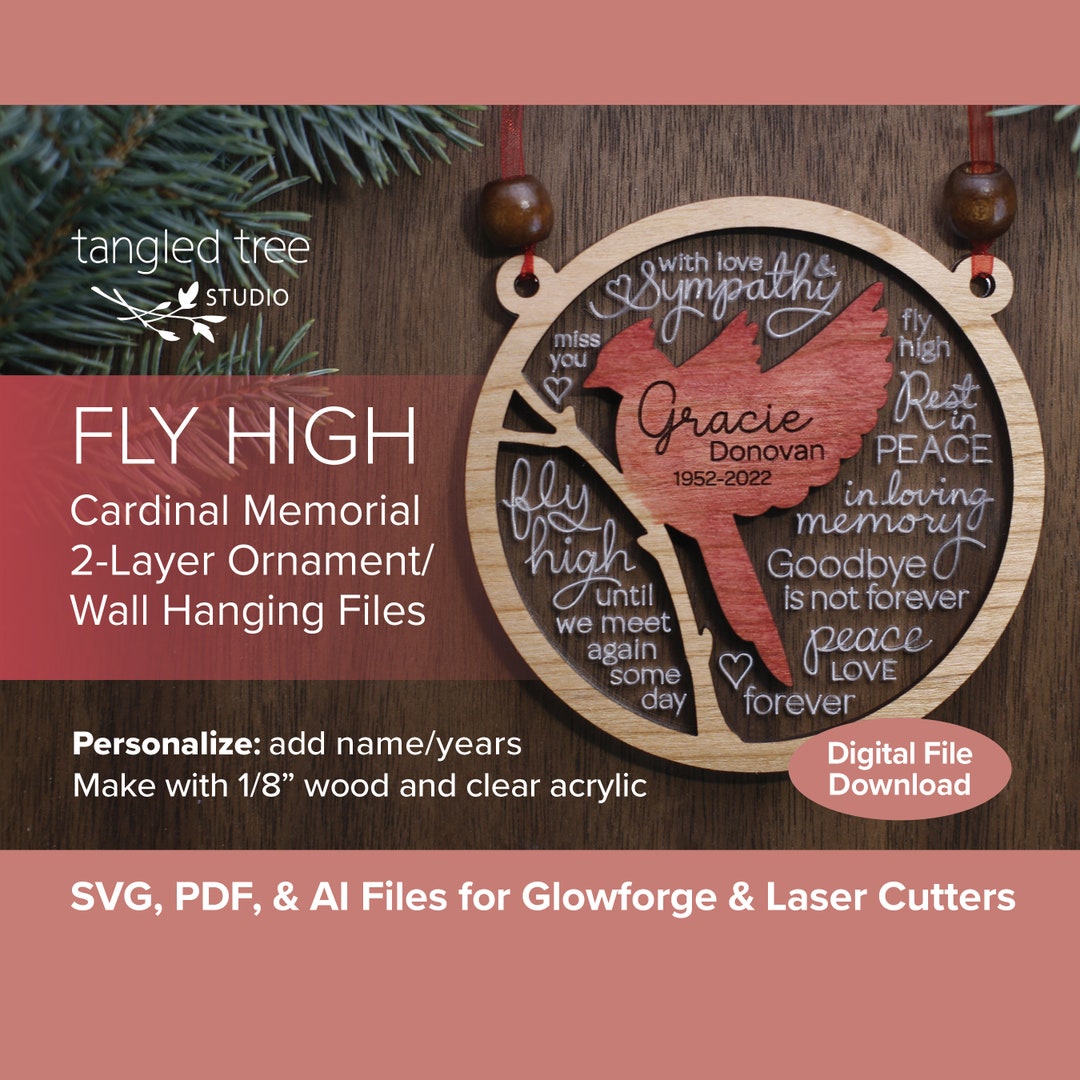 Laser SVG, PDF, AI Files – Fly High Cardinal Memorial Ornament/wall ...