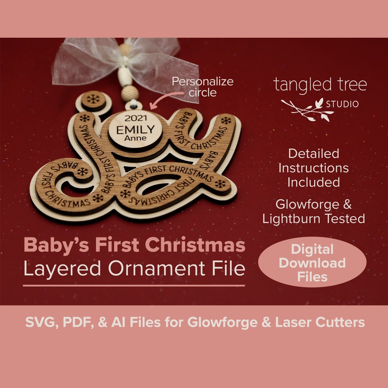 Laser SVG Files – Word "joy", Baby's First Christmas Ornament File ...