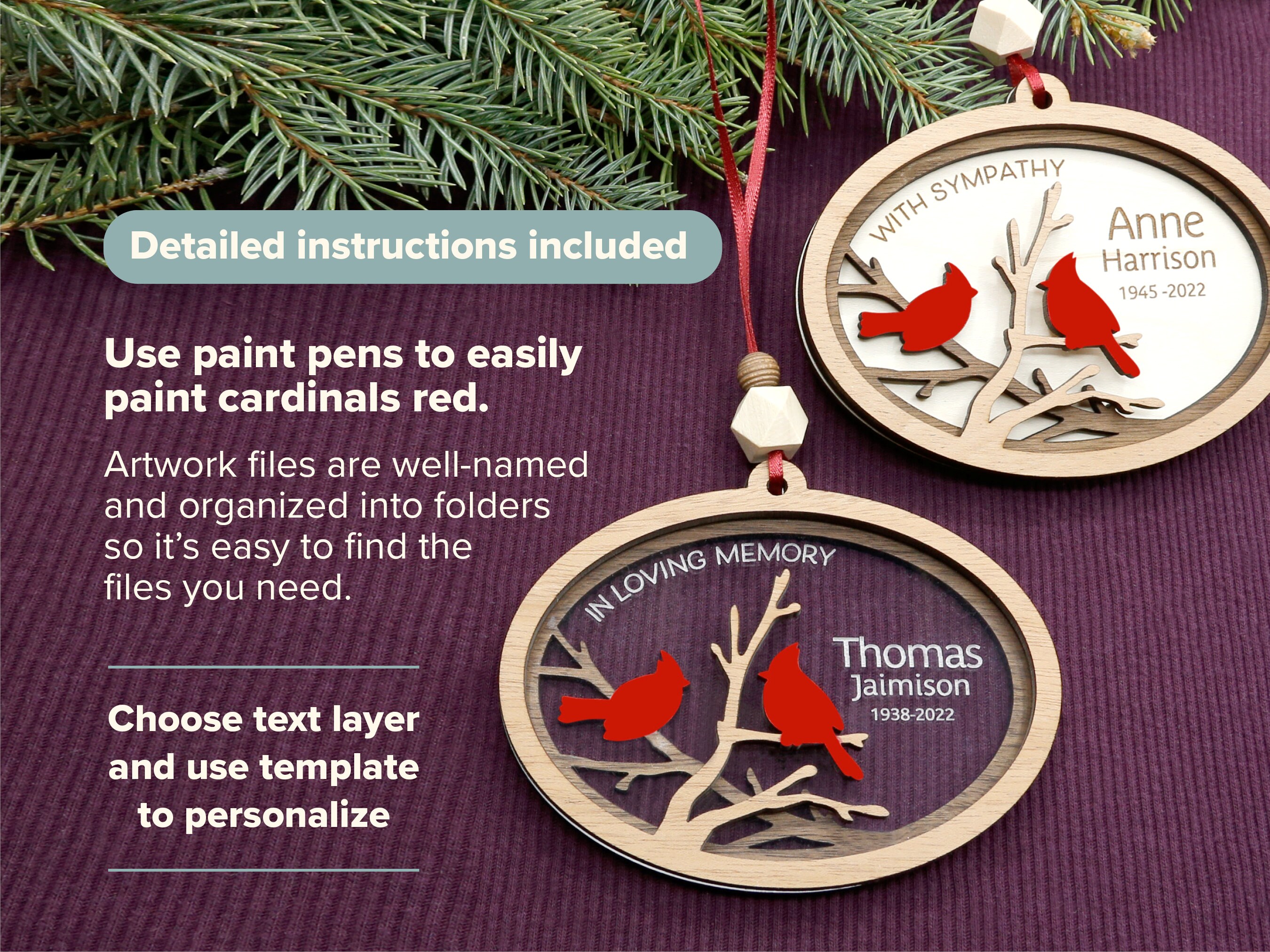 Laser-cut SVG Files Cardinal Bird Ornament Memorial First - Etsy