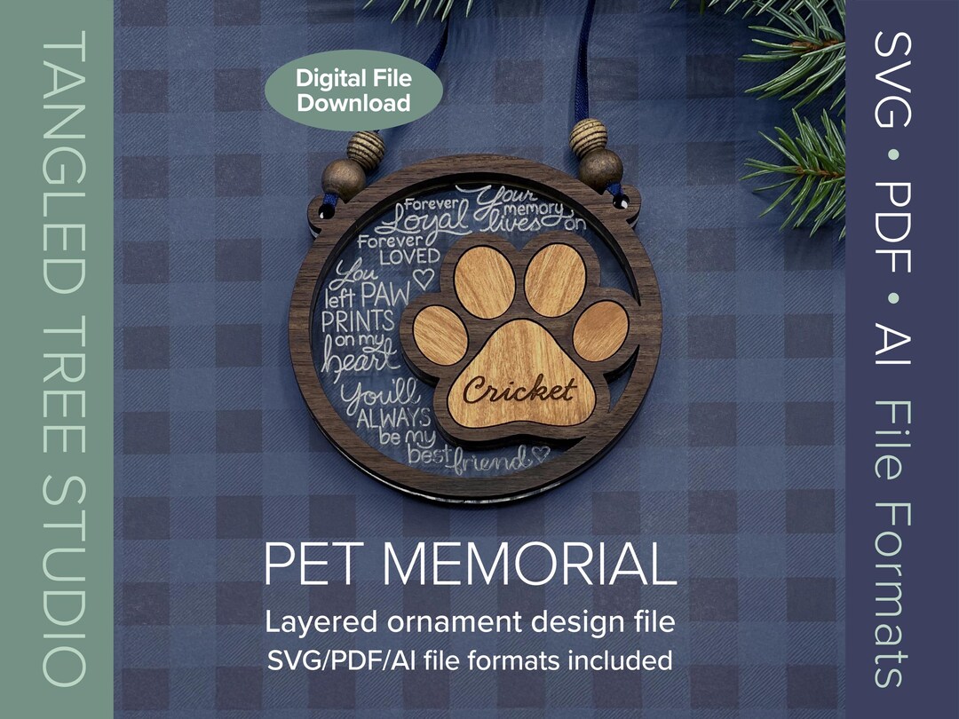 Laser SVG Files – Paw Print Pet Memorial Ornament – Digital – Glowforge ...