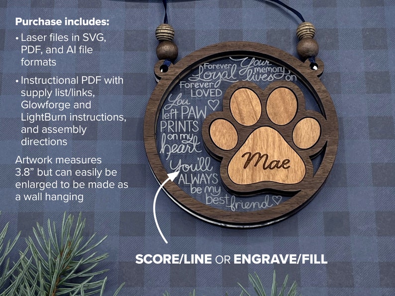 Laser SVG Files – Paw Print Pet Memorial Ornament – Digital – Glowforge ...