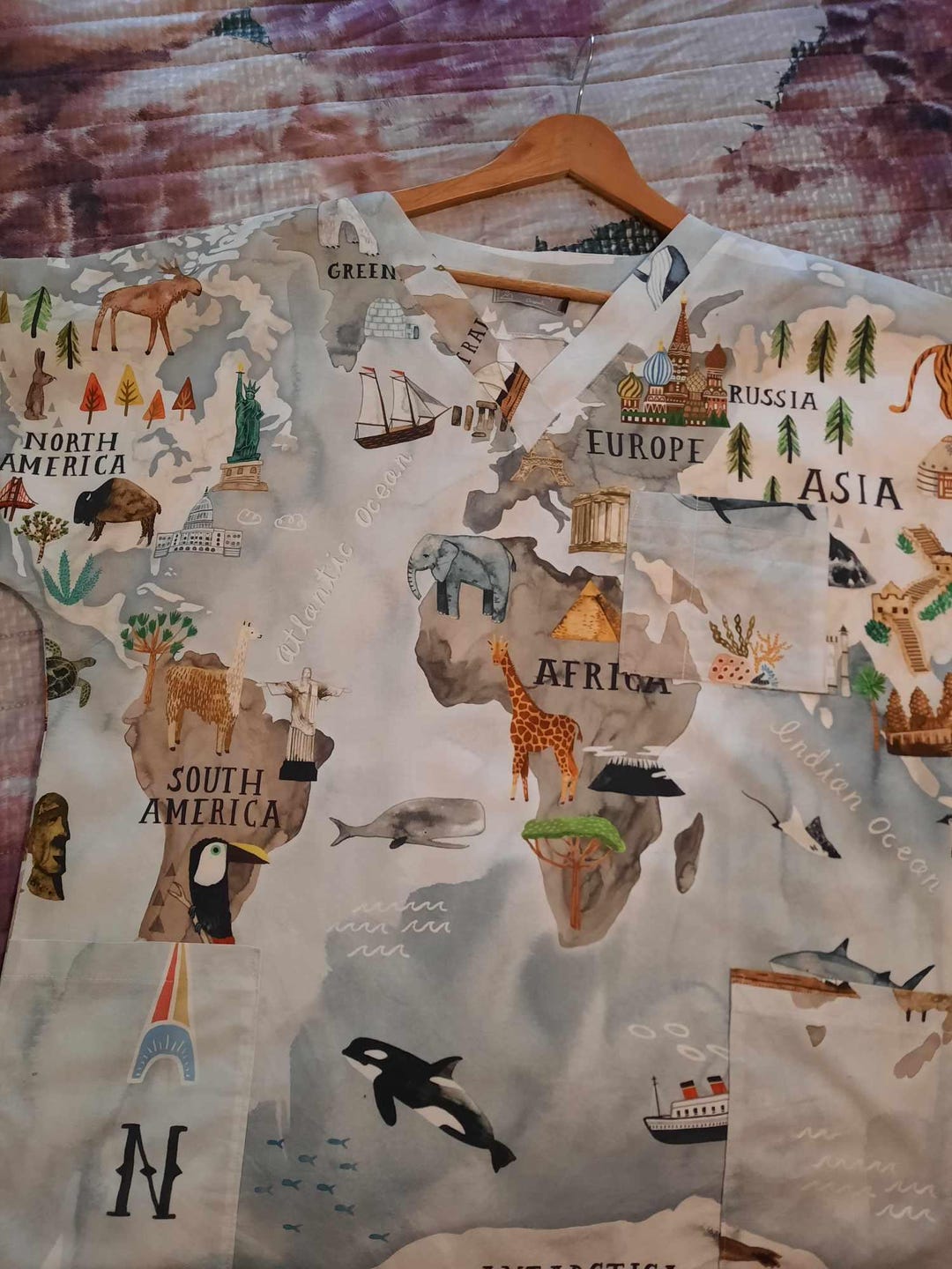Globe/world Map Scrubs UNIQUE and Handmade UNISEX Size LARGE - Etsy