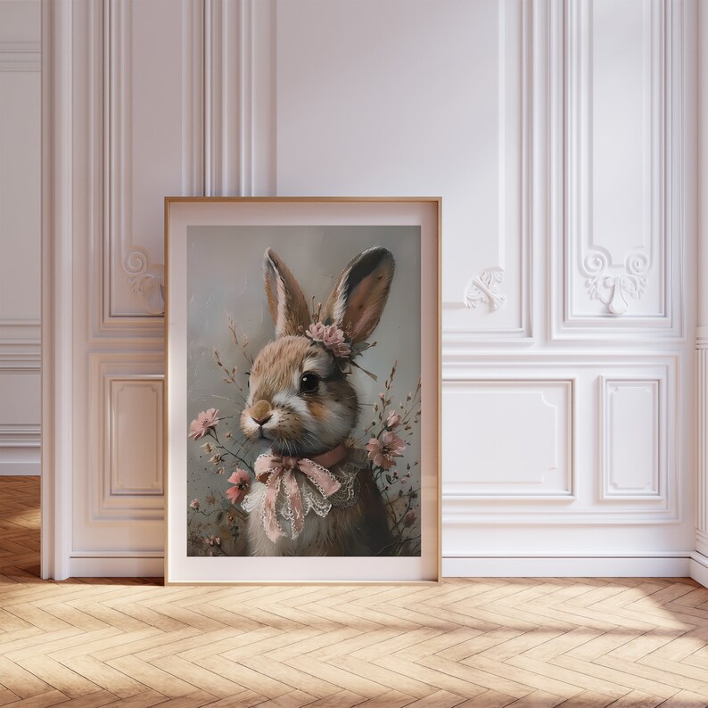 Vintage Coquette-inspired Printable Bunny, Elegant Playful Rabbit ...