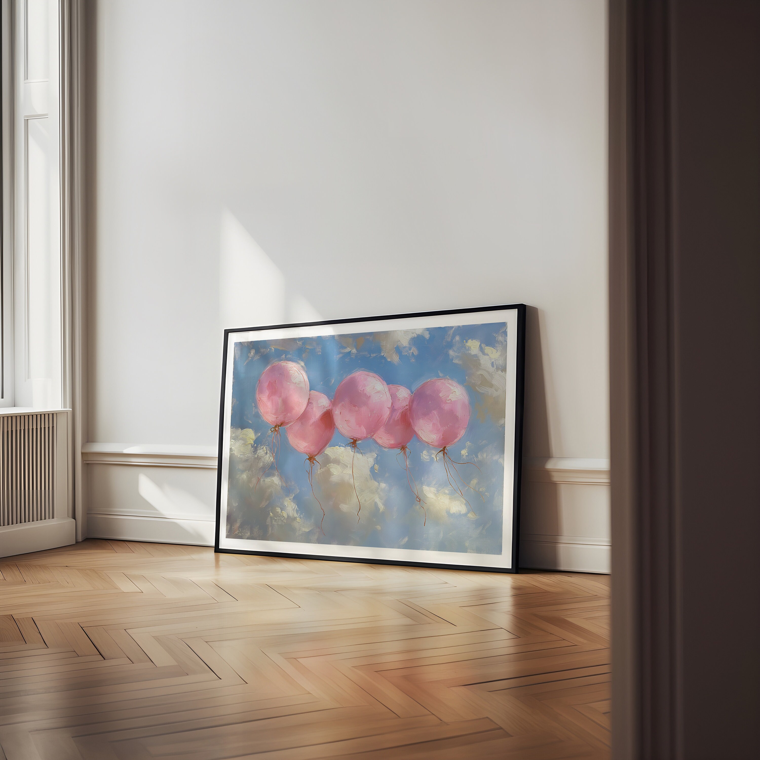 Giclée Prints, Pink Balloons Soaring in the Sky Oil Painting ...