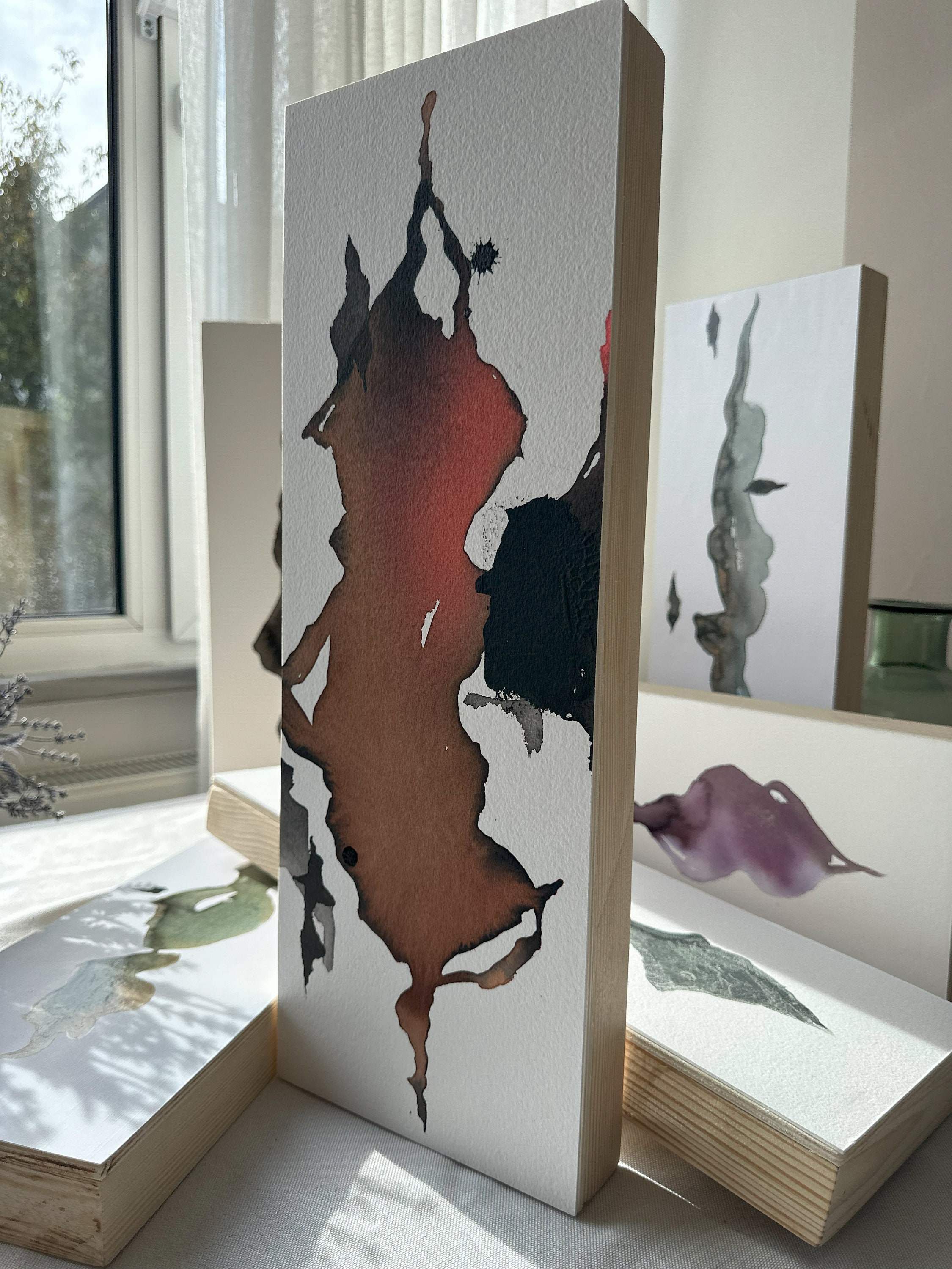 Original Watercolor Painting: Small Abstract Art on Mini Wood, Mini ...