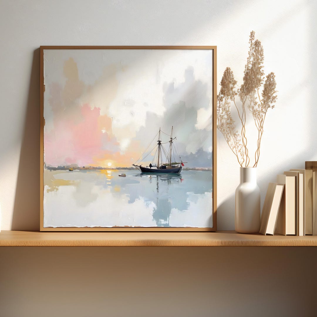 Impressionist Lake Painting: Tranquil Waterfront Scene (digital Print ...