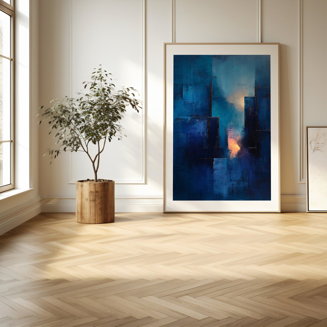 Cobalt Blue Wall Canvas Painting Contemporary Art for Living Room or ...