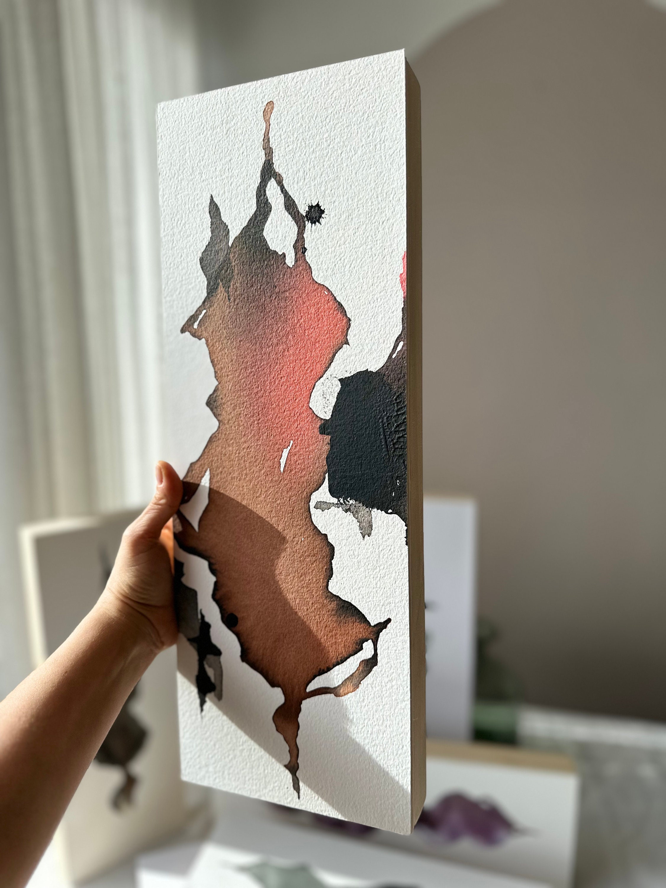 Original Watercolor Painting: Small Abstract Art on Mini Wood, Mini ...