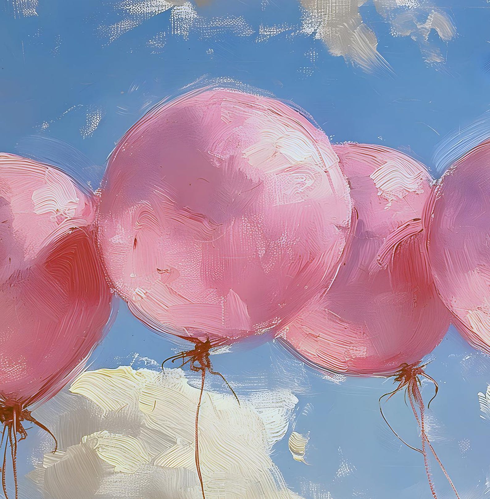 Giclée Prints, Pink Balloons Soaring in the Sky Oil Painting ...