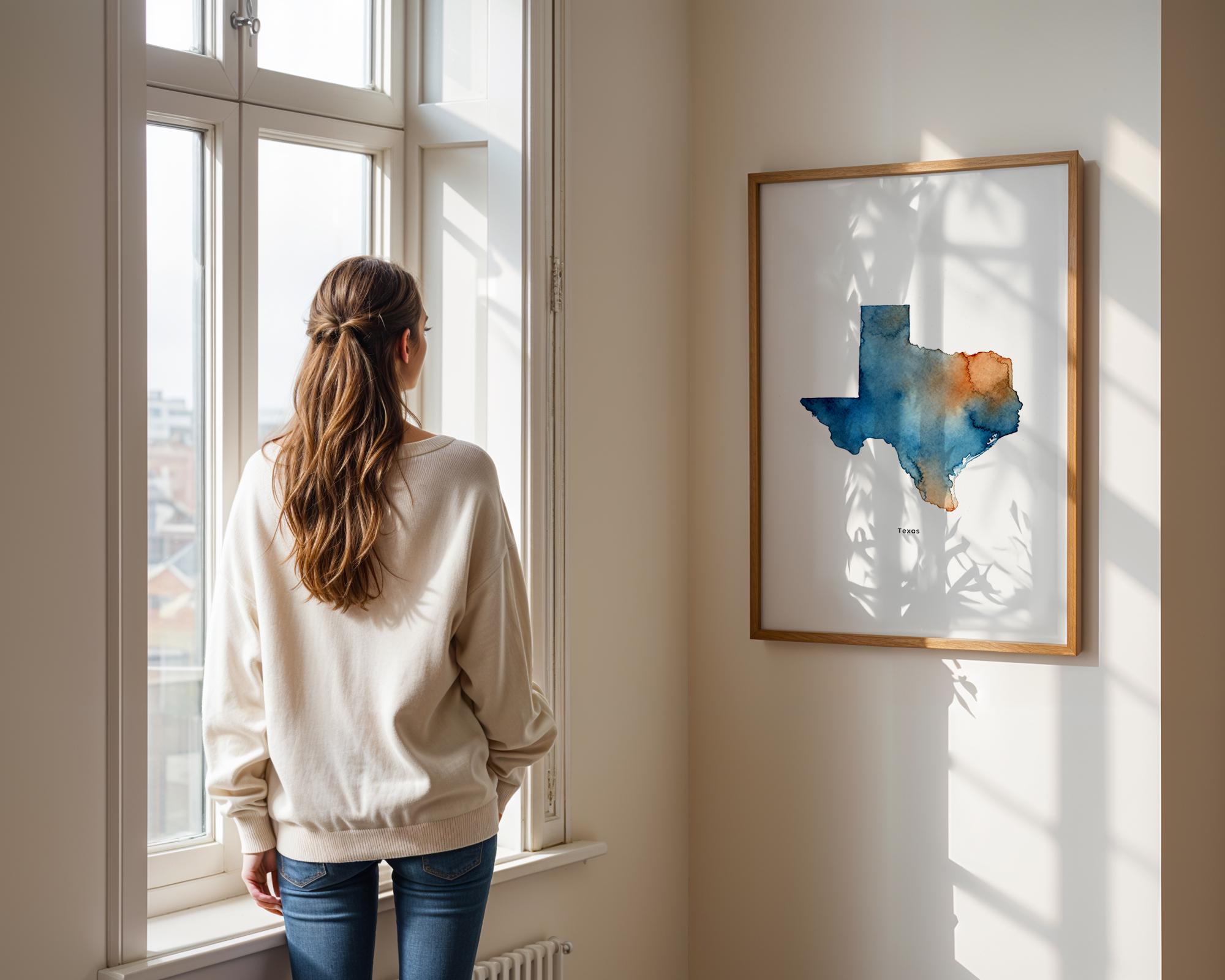 Texas Map Watercolor Print, Rustic Southern Decor (digital Download) - Etsy