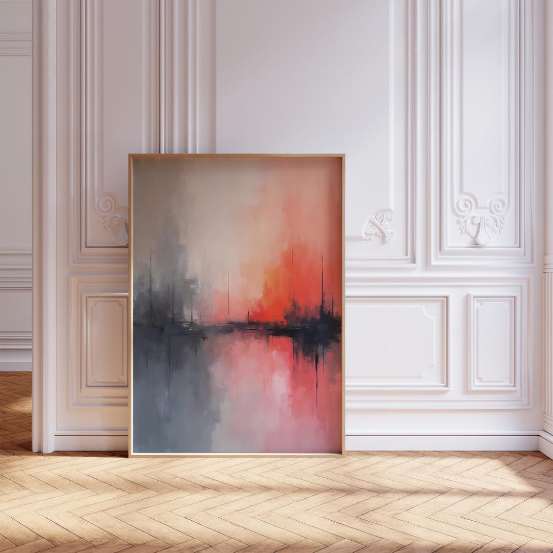 Red and Gray Color Palette Modern Abstract Canvas Wall Art, Hand ...
