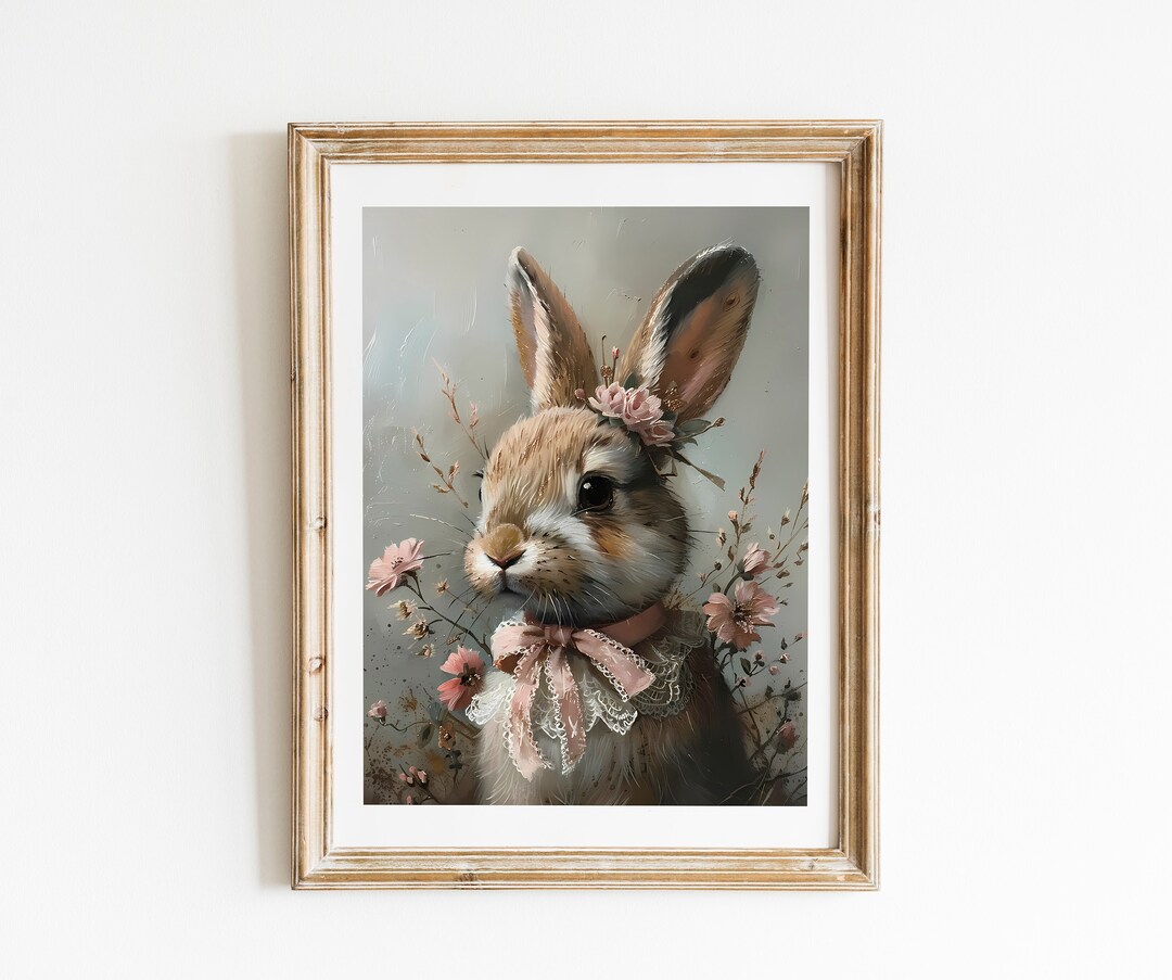 Vintage Coquette-inspired Printable Bunny, Elegant Playful Rabbit ...