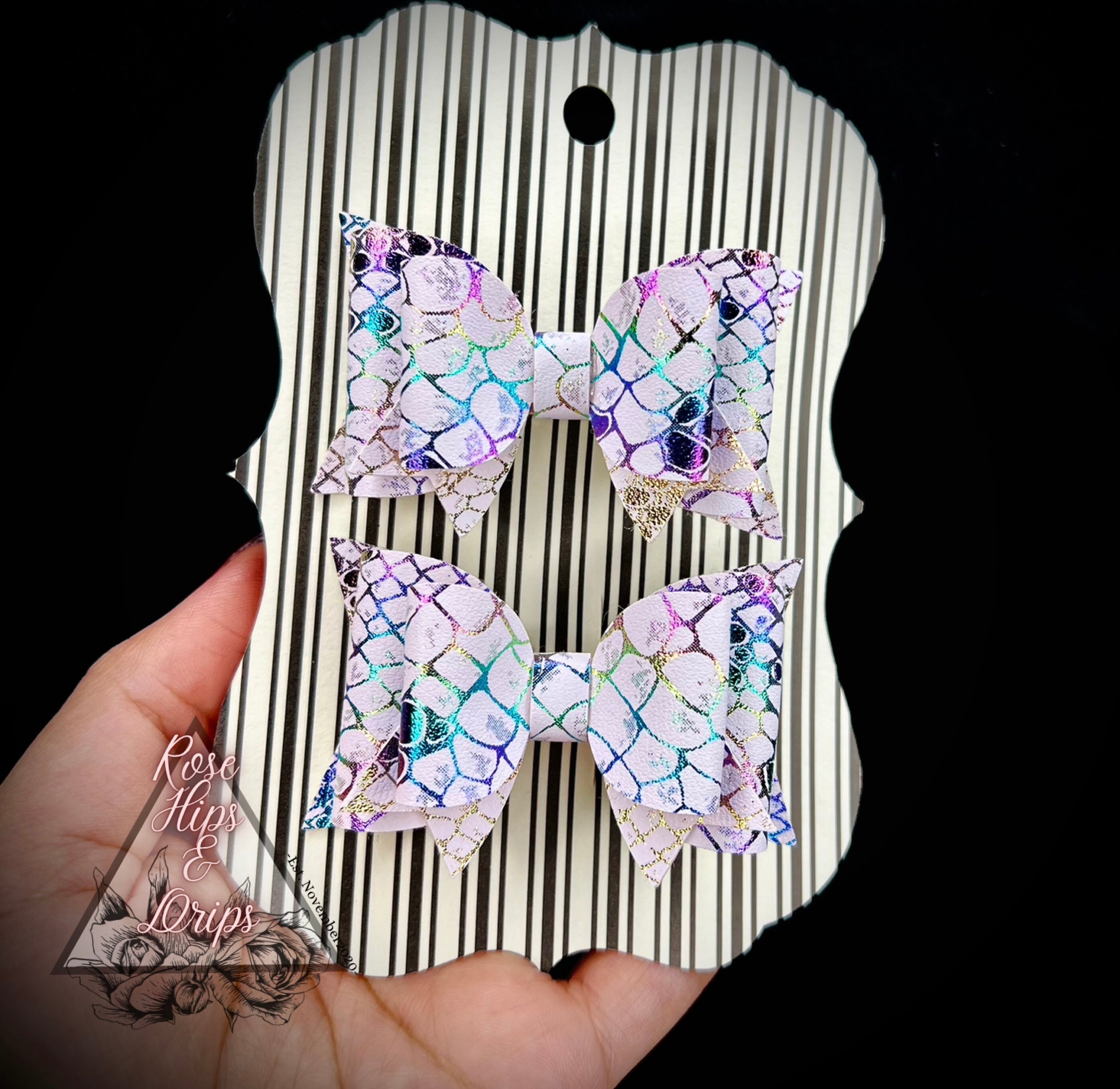 Colorful Holographic Snakeskin Print Faux Leather Hair Bows - Etsy