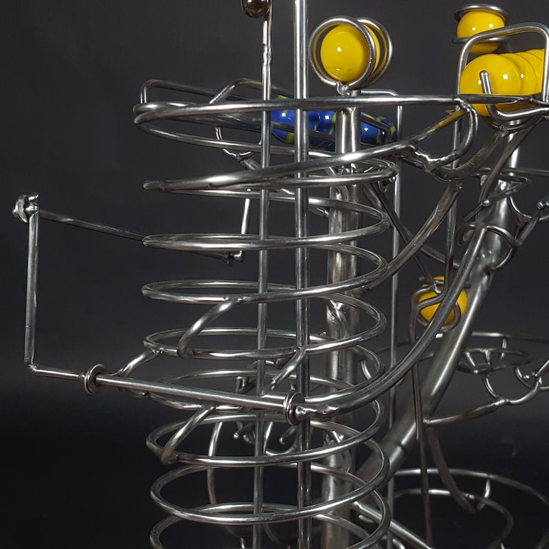 Rolling Ball Sculpture, Marble Run: Blue & Yellow. Handmade, Unique ...