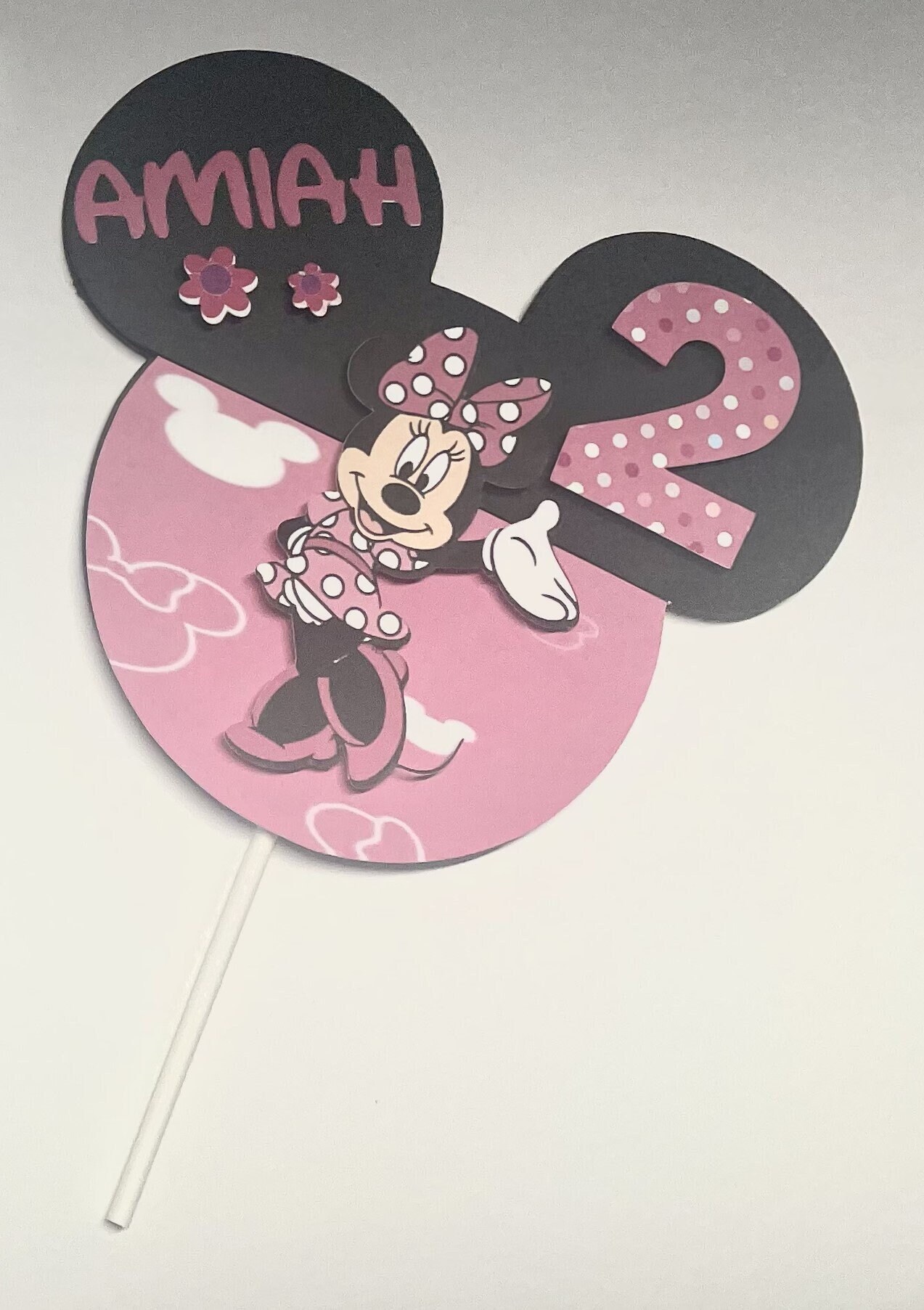 Minnie Mouse Cake Topper Pink Cake Topper 3D Minnie Mouse Pink Bow Cake ...