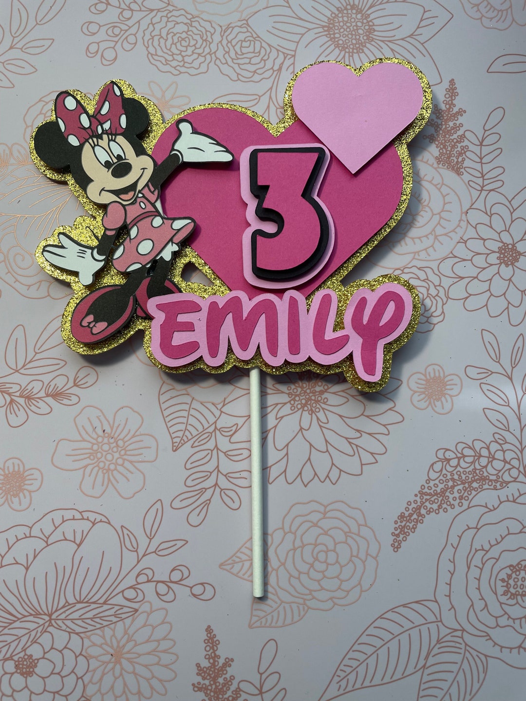 Minnie Mouse Cake Topper Pink Cake Topper 3D Minnie Mouse Pink Bow Cake ...