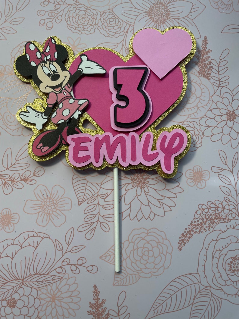 Minnie Mouse Cake Topper Pink Cake Topper 3D Minnie Mouse Pink Bow Cake ...