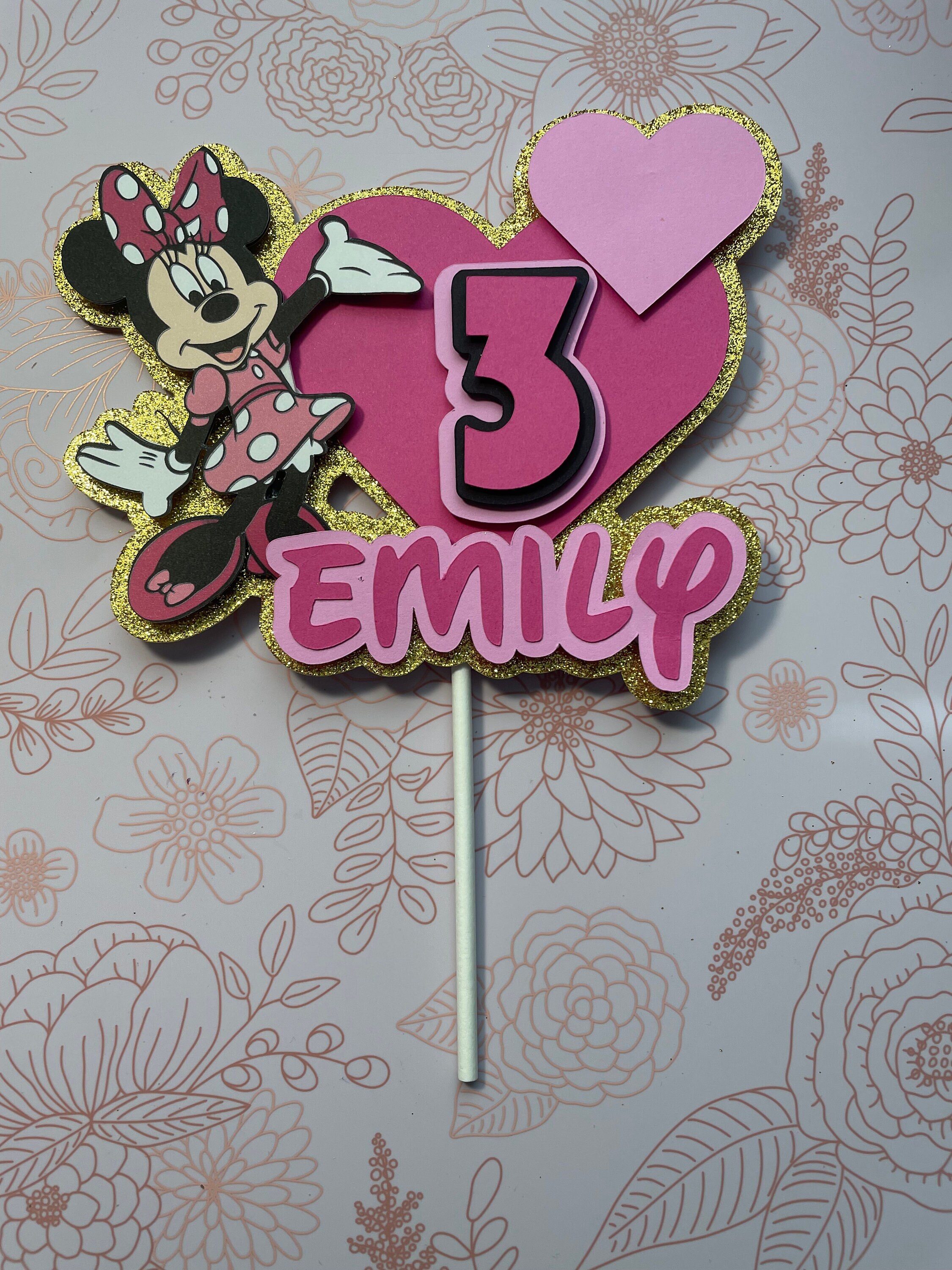 Minnie Mouse Cake Topper Pink Cake Topper 3D Minnie Mouse Pink Bow Cake ...