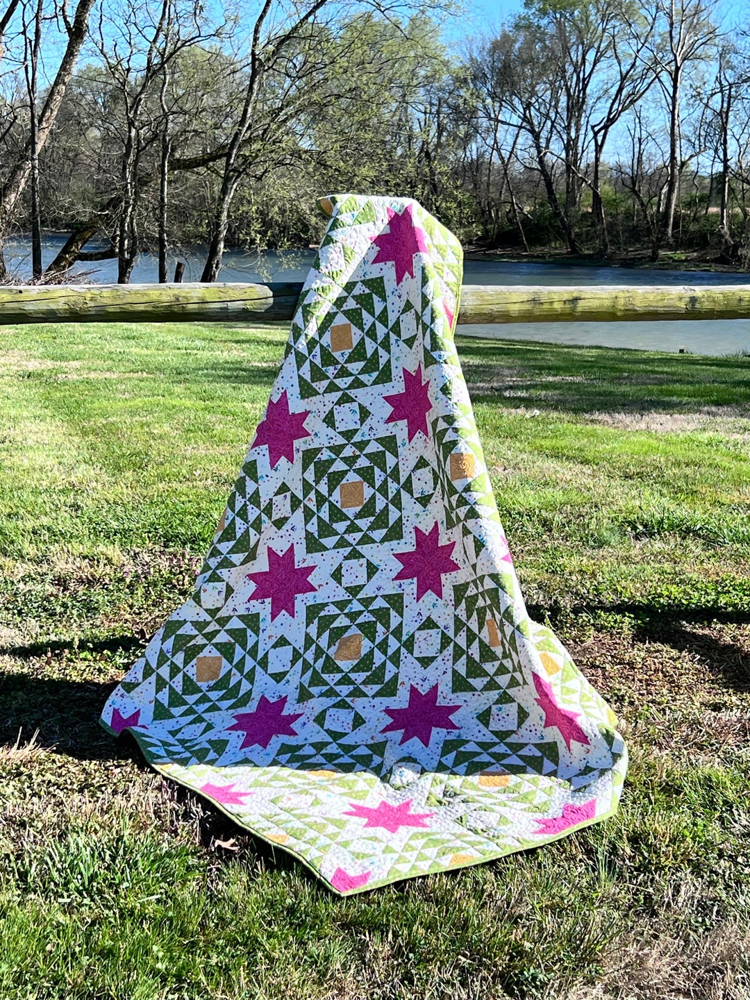 Nighttime Blooms Quilt Pattern, Easy Star Flower Design (PDF Pattern ...