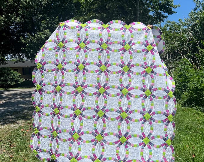Vintage Hand Stitched Double Wedding Ring Patchwork Quilt Top, 84"x63 ...