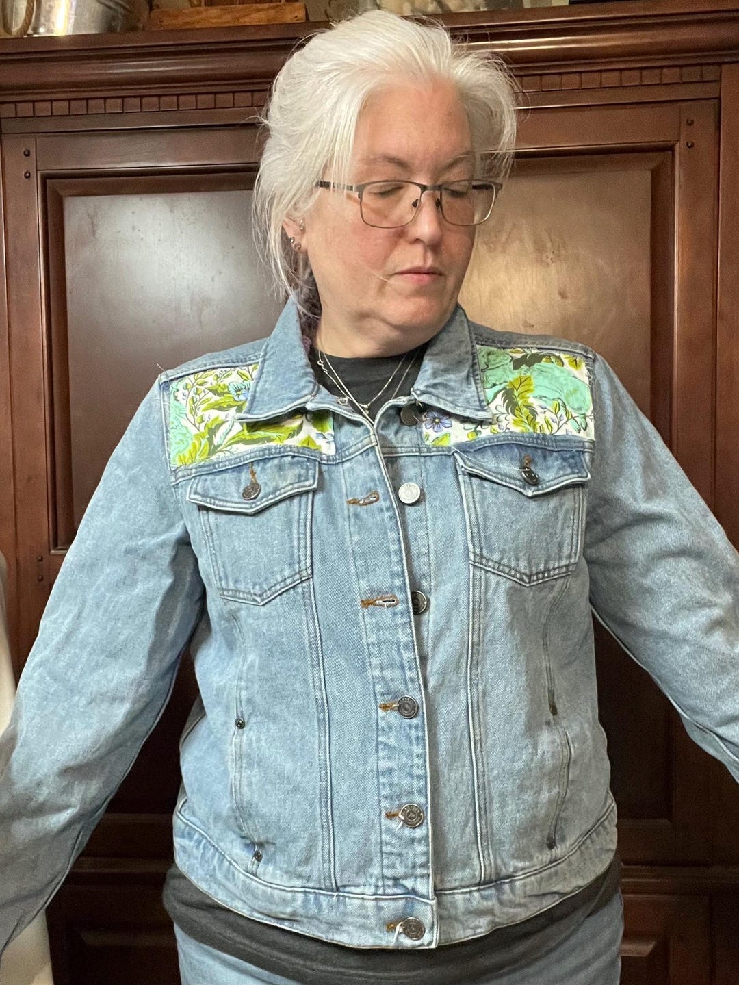 Upcycled Jean Jacket, Raw Edge Appliqué With Tula Pink Fabric - Etsy