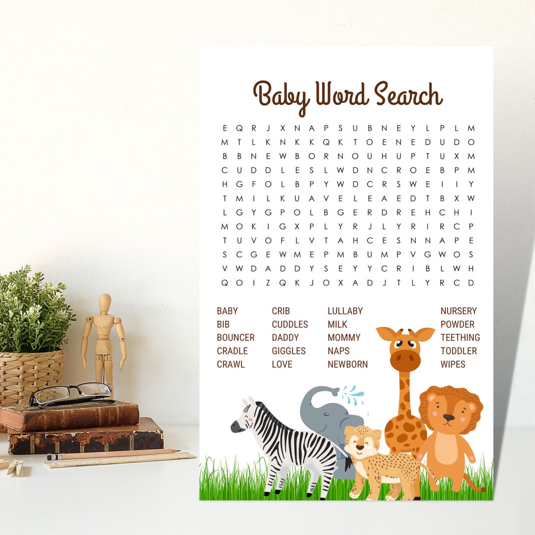 Baby Shower Word Search. Baby Shower Games. Safari Baby Shower. Instant ...