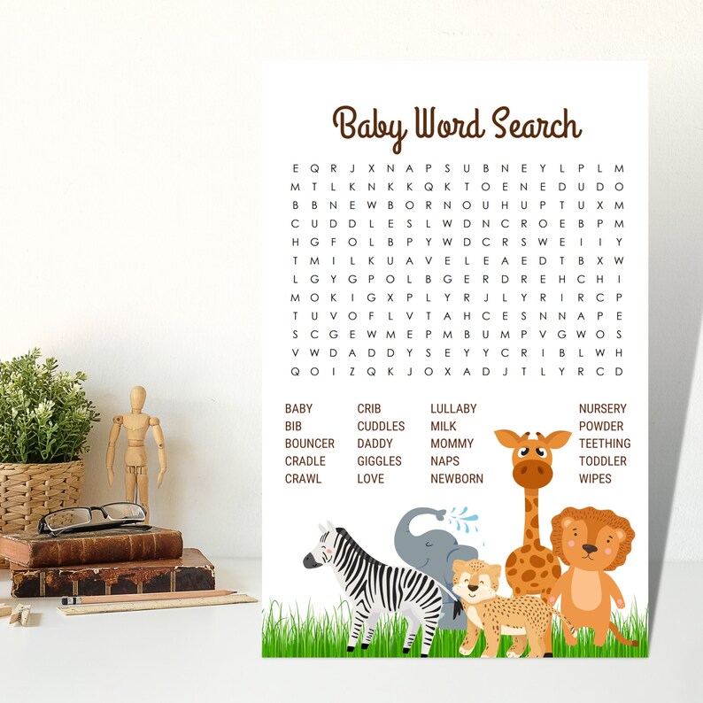 Baby Word Search Game – Printable Baby Shower Activity for Safari Theme ...