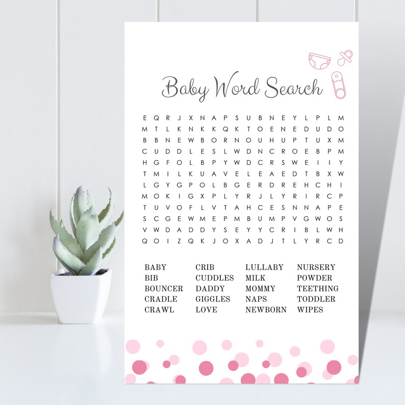 Baby Shower Word Search. Baby Shower Games. Baby Girl. Instant Download ...