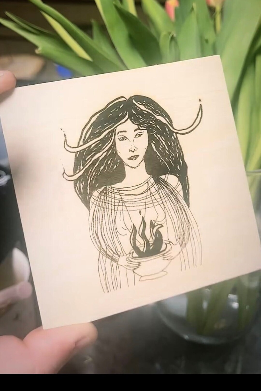 CUSTOMIZABLE Pyrographed DIVINITY Drawing Pagan Illustration of Your ...