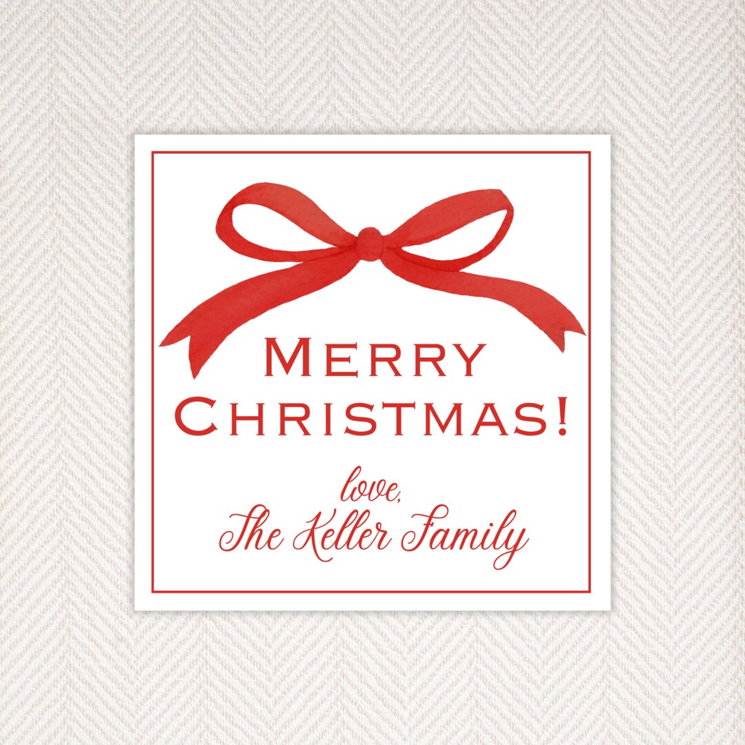 Watercolor Christmas Gift Tags, Merry Christmas, Red Bow, Heirloom ...