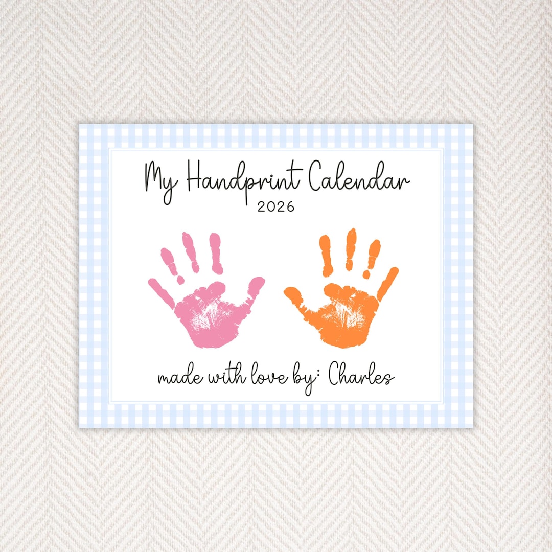 2026 Gingham Handprint Calendar, Digital Download, Handprint Calendar ...