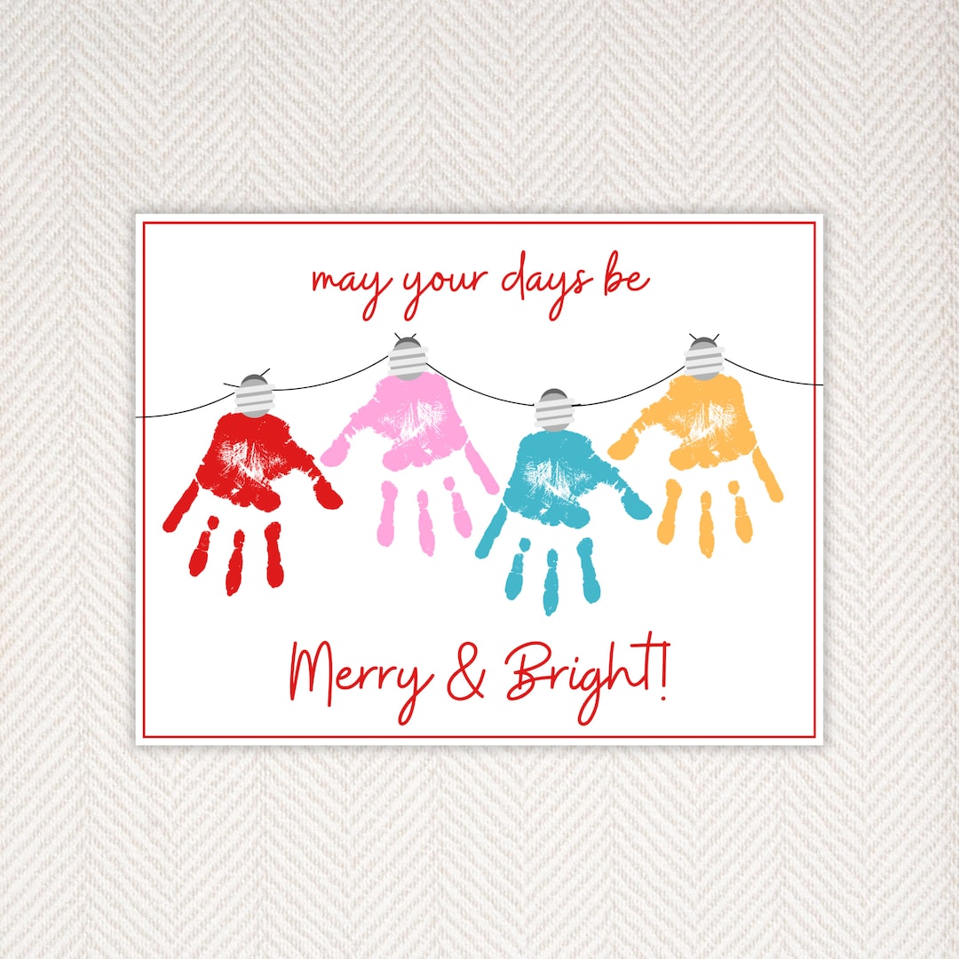 Digital Download Christmas Handprint Art, Merry & Bright, Lights ...