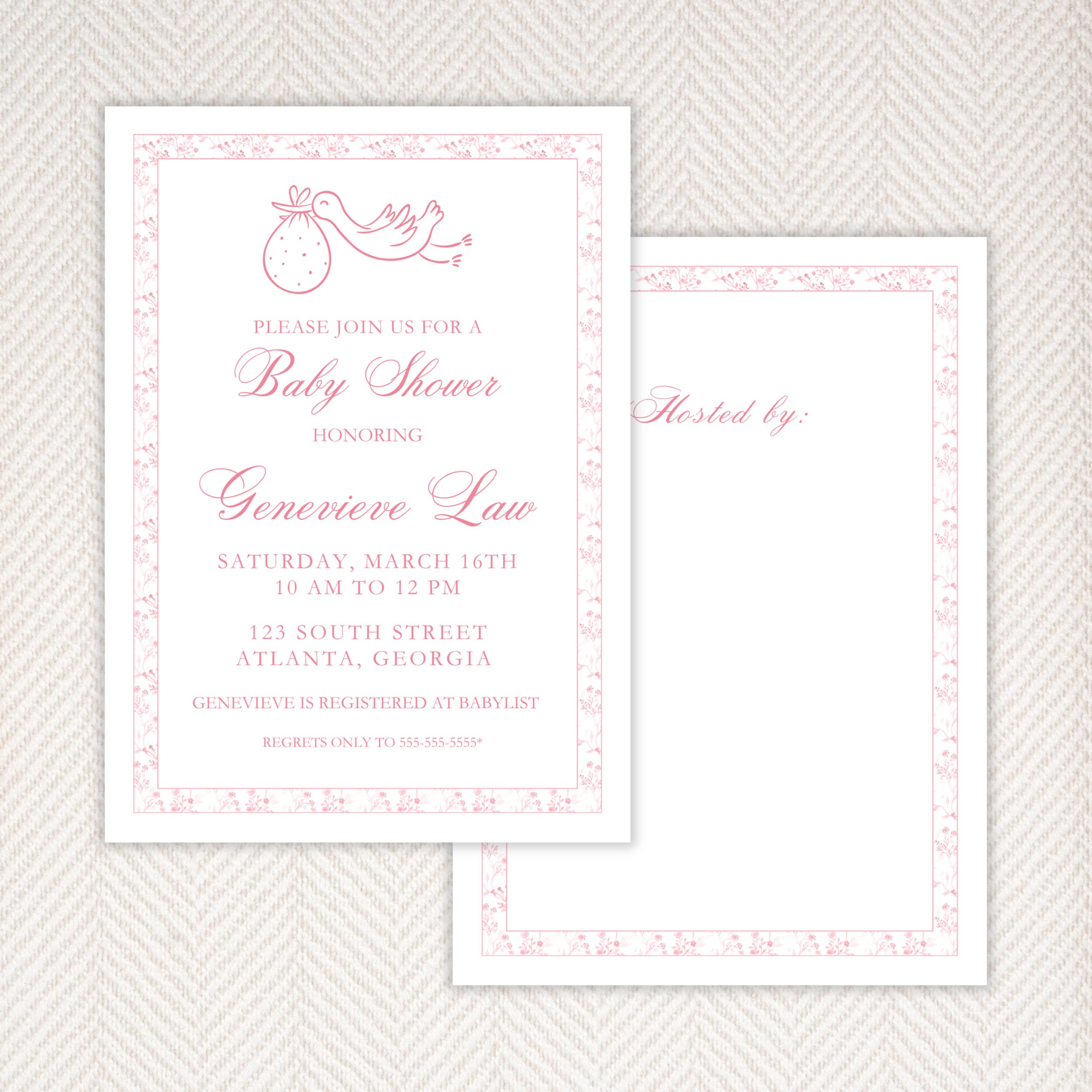Pink Toile Stork Baby Shower Invitation Digital Download - Etsy