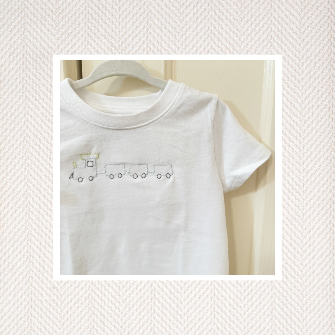 Custom Hand Embroidered Train Shirt, Hand Stitch, Embroidery, Toddler ...