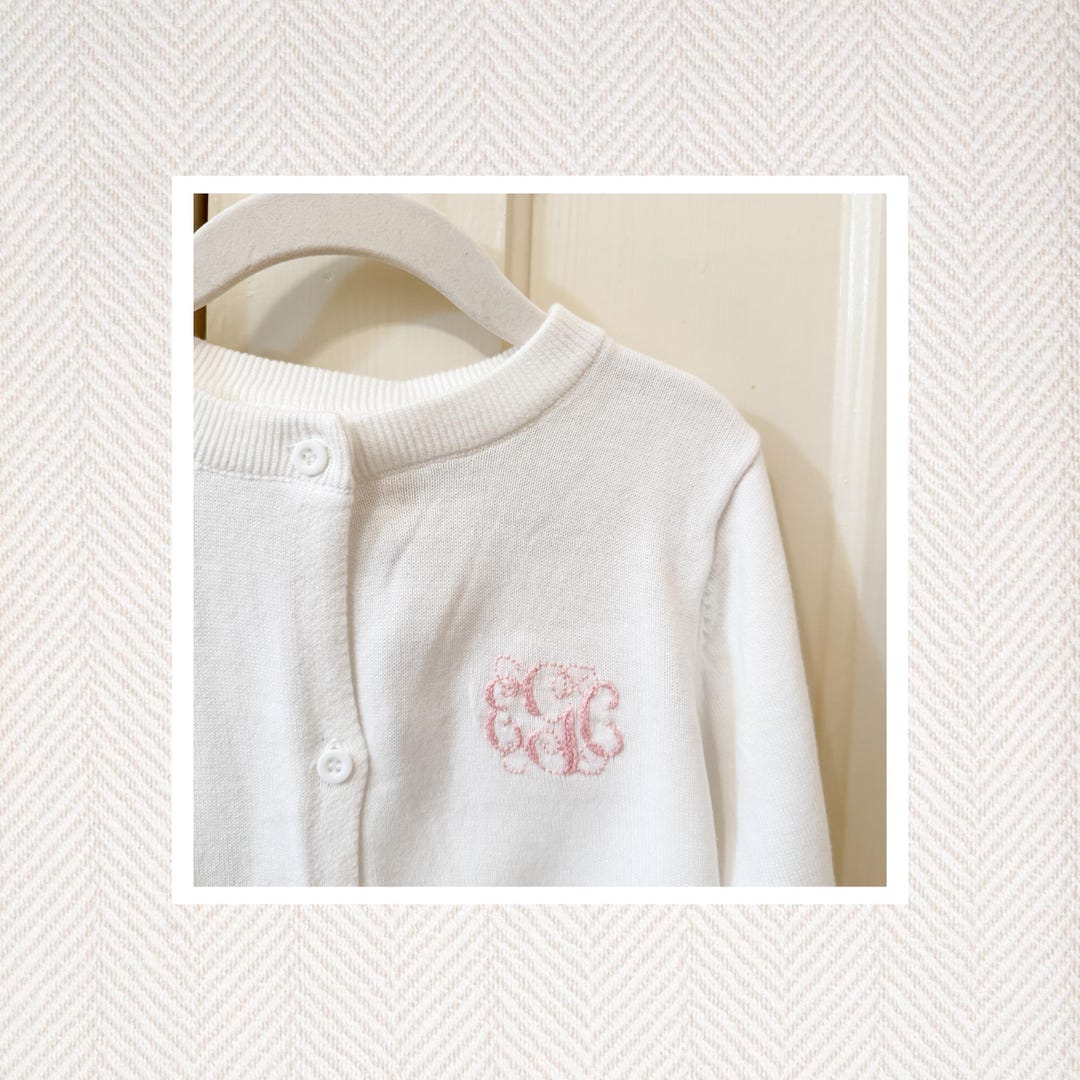 Custom Hand Embroidered Monogram Cardigan, Handstitch, Toddler Girl ...