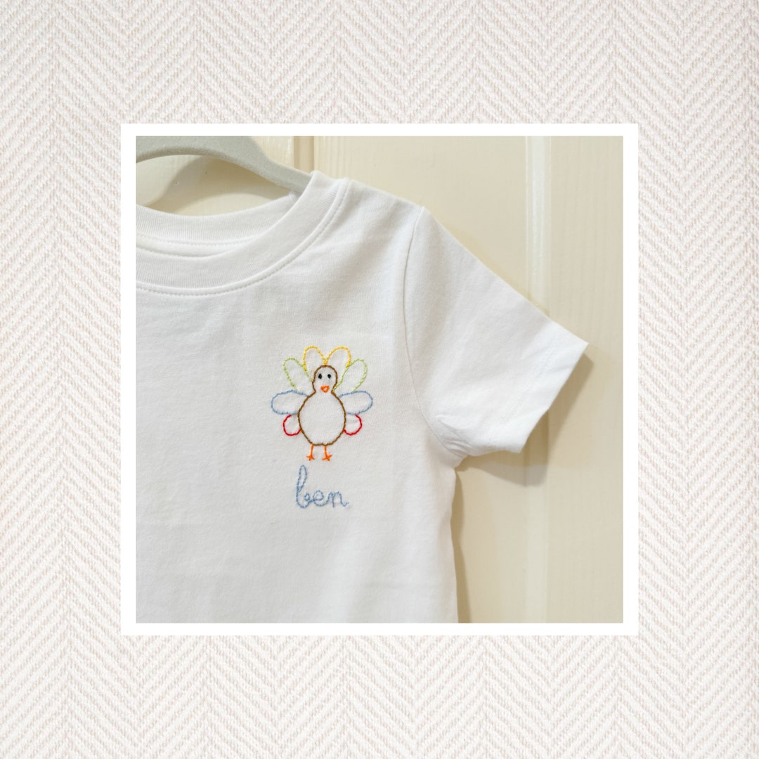 Custom Hand Embroidered Turkey Shirt, Hand Stitch, Embroidery, Toddler ...