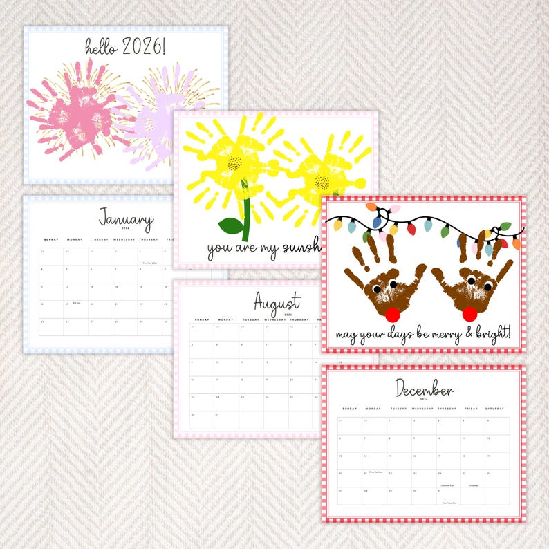 2026 Gingham Handprint Calendar, Digital Download, Handprint Calendar ...